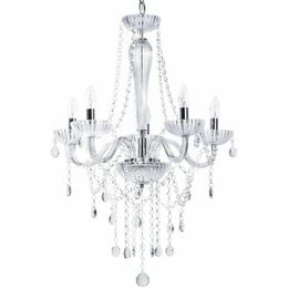 Beliani Kronleuchter Transparent und Silber Metall mit Glaskristallen 5-flammig venezianischer Glamour Stil - Silber