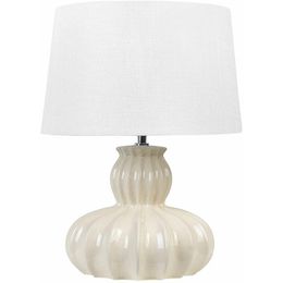 Beliani Tischlampe Beige Keramik Boden Stoff Schirm Glänzend Nachtlicht Schreibtisch Licht Modern Glam Design - Beige