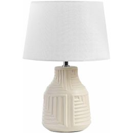 Beliani Tischlampe Beige Keramiksockel Stoffschirm strukturierte Basis Nachttischlampe Schreibtischlampe Klassisches Design - Weiß