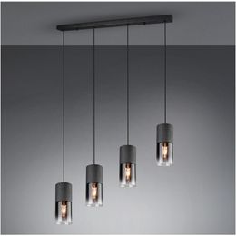 Trio Leuchten - Moderne led Balkenpendelleuchte aus schwarz mattem Metall & Rauchglas, 4 x E27