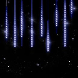 Monzana Lichterkette Meteorschauer 480 led Außen Wasserdicht 10 Röhre je 50 cm Innen Weihnachten Eisregen Regenlichterkette Weihnachtsbeleuchtung blau