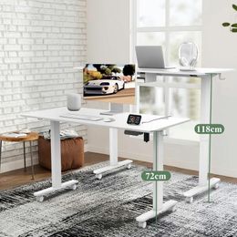 Devoko - Höhenverstellbarer Elektrisch Schreibtisch- Sitz- & Stehpult mit Ladebuchsen 120 x 60 cm Weiß - Weiß