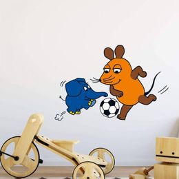 Die Maus Kinder Wandtattoo Die Fußball Maus Elefant Aufkleber Deko selbstklebend 50x37cm - bunt