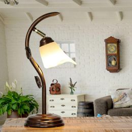 Licht-Erlebnisse Tischleuchte Landhaus 40 cm wohnlich floral - Shabby Braun Antik, Weiß