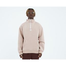 Zipper Hoodie Sweater Cotton Sweatshirt mit Stickerei halbem Reißverschluss Drop Shoulder M Schwarz