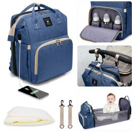 Wickeltasche Rucksack, Große Baby Wickelrucksack, mit bettfunktion, USB-Ladeanschluss, Kinderwagengurte, multifunktional wasserabweisend (Dunkelblau)