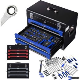 172 tlg Werkzeugkoffer Werkzeugkasten Werkzeugbox Werkzeugkiste mit 3 Schubladen - Blau / Schwarz - Arebos