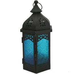 Mobili Rebecca - Rebecca Mobili Ethnische Laterne Glas Metall Blau Schwarz Innen Außen 32x16x14