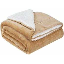 Fleecedecke mit Sherpa - flauschig, warm, waschbar - Decke / Plaid für Bett und Couch - Tagesdecke, Kuscheldecke - 220x240 cm - Camel - Juskys