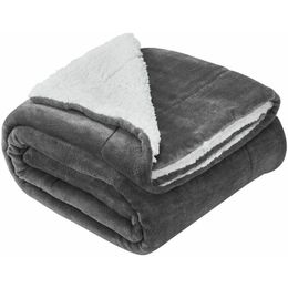 Juskys - Fleecedecke mit Sherpa - flauschig, warm, waschbar - Decke / Plaid für Bett und Couch - Tagesdecke, Kuscheldecke - 220x240 cm - Dunkelgrau
