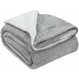 Fleecedecke mit Sherpa - flauschig, warm, waschbar - Decke / Plaid für Bett und Couch - Tagesdecke, Kuscheldecke - 220x240 cm - Hellgrau - Juskys
