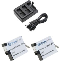 TRADESHOP Set-Angebot: 2x Akku 3,85V + usb 3-fach Ladegerät für GoPro AABAT-001-AS 601-10197-00 für 2 Akkus + Fernbedienung (Micro-USB+Mini-USB)