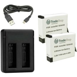 TRADESHOP 3in1 Set: 2x Ersatz Akku IS360XB 1150mAh + Dual usb Ladegerät Ladestation inklusive Micro-USB Kabel für Insta360 one x Kamera