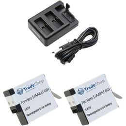 TRADESHOP Set-Angebot: 2x Akku 3,85V + usb 3-fach Ladegerät für GoPro Hero 8, HERO8 Black für 2 Akkus + Fernbedienung (Micro-USB+Mini-USB)