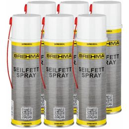 Brehma - 6x Seilfett Spray 500ml Fettspray Sprühfett Kettenfett mit Griff