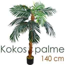 Decovego - Künstliche Palme groß Kunstpalme Kunstpflanze Palme künstlich wie echt Plastikpflanze Balkon Königspalme Kokospalme Deko 140 cm hoch