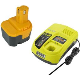 TRADESHOP 2in1 Set: Ni-MH Akku 12V / 3300mAh + Ladegerät für viele Ryobi Elektrowerkzeuge kompatibel mit 1400143 1400652 5133001127 BCL14181H - Trade-shop