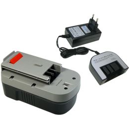 TRADESHOP Trade-Shop 2in1 Set: Ni-MH Akku 18V / 3000mAh + Ladestation inkl. Netzteil für Black & Decker EPC18K2 GCL2500 HP188F2B HP188F2K HP188F3B HP188F3K