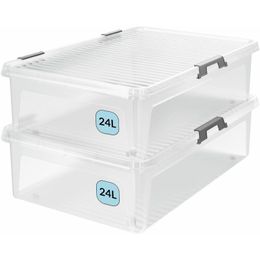 Aufbewahrungsbox transparent Stapelbox Ordnungsbox 30L 60L Deckel aufklappbar stapelbar Rollen bpa frei lebensmittelecht Box 2x 30L - Deuba