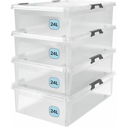 Aufbewahrungsbox transparent Stapelbox Ordnungsbox 30L 60L Deckel aufklappbar stapelbar Rollen bpa frei lebensmittelecht Box 4x 30L - Deuba