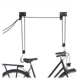 Fahrrad Deckenlift, 57 kg Traglast, mit Haken, universal, mit Seilbremse, Seilzug, Kajak, Fahrradlift, schwarz - Relaxdays