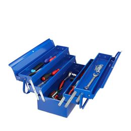 Relaxdays - Werkzeugkoffer leer, 5 Fächer, mit Tragegriff, Metall, abschließbar, Werkzeugkasten, hbt 21 x 53 x 20 cm, blau