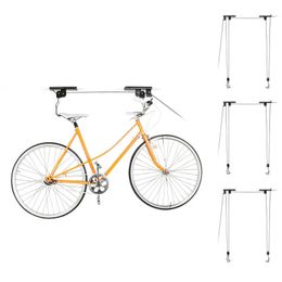 Relaxdays - 4 x Fahrradlift im Set, mit Seilzug, universal Fahrradhalterung, zur Deckenmontage, für 4 Fahrräder