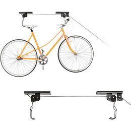 Relaxdays 2 x Fahrradlift im Set, mit Seilzug, universal Fahrradhalterung, zur Deckenmontage, für 2 Fahrräder