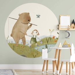 K&L WALL ART Runde Fototapete Loske Kinder Teddy Bär Tapete Freunde Vliestapete Wandbild ø 236cm - creme