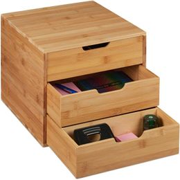Schreibtisch Organizer, 3 Schubladen, für Büroutensilien, Bambus Ablage, Schubladenbox, hbt 26x30x31 cm, natur - Relaxdays
