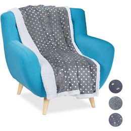 Relaxdays - 1 x Kuscheldecke goldene Herzen, zweiseitige Couchdecke, flauschige Decke mit Lammfelloptik, weich, 150x200cm, grau/weiß