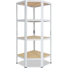 shelfplaza Home 155x60x30cm Eckregal Schwerlast weiß / Metall Eckregal stehend mit 4 Böden / Corner Shelf 175kg Tragkraft Schwerlastregal Ecke / Steckregal