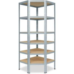 shelfplaza® HOME 230x70x45cm Eckregal Schwerlast verzinkt / Metall Eckregal stehend mit 6 Böden / Corner Shelf 145kg Tragkraft Schwerlastregal Ecke /