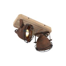 Qazqa - Industriestrahler rostbraun mit Holz kippbar 2-Licht - Gina - Rostbraun