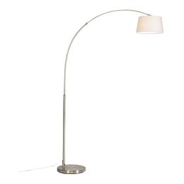 Qazqa Moderne Bogenlampe aus Stahl mit weißem Stoffschirm - Arc Basic - Weiß