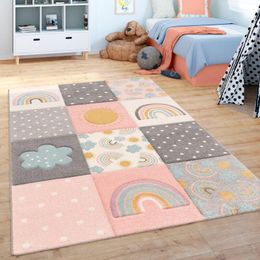 Paco Home Kinderteppich »Cosmo 962« rechteckig 12 mm Höhe 3D-Design, Patchwork-Muster, Motiv Regenbogen & Punkte, Pastell-Farben mehrfarbig...