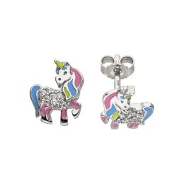 Jobo Paar Ohrstecker Einhorn, 925 Silber mit 14 Zirkonia, rosa|silberfarben