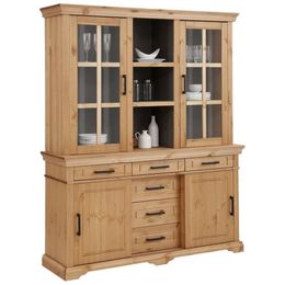 Home Affaire Vitrine Anabel aus massiver Kiefer, mit Schiebetüren, Breite 156 cm, beige