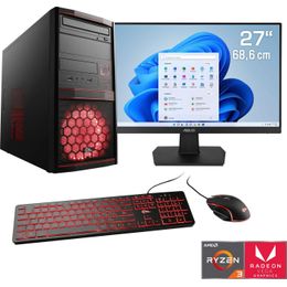 CSL Sprint V28155 Gaming-PC-Komplettsystem (27", AMD Ryzen 3 3200G, AMD Radeon Vega 8, 16 GB RAM, 1000 GB SSD), rot
