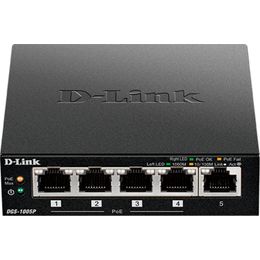 DLink D-Link DGS-1005P 5-Port Desktop Gigabit PoE+ Switch Netzwerk-Switch, schwarz