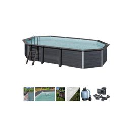 GRE Ovalpool Avantgarde (Set), 7-tlg., Composite Pool, BxLxH: 386x664x124 cm, grau