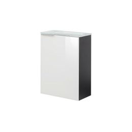 Fackelmann Kara sbc Gäste-WC Set 2 Teile – Waschtischunterschrank in Anthrazit mit Glasfront Weiß mit Waschbecken aus Glas in Weiß – Waschbeckenunterschrank