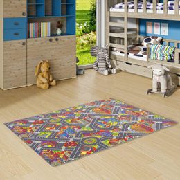 Snapstyle - Kinder Spiel Teppich Straßenteppich 3D Big City Grau - 160x160 cm