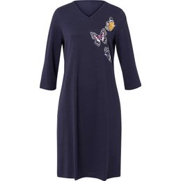 Damen Nachthemden mit platziertem Druck, reine Baumwolle marine + lavendel, Gr&ouml;&szlig;e 52/54