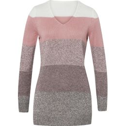 Damen Longpullover mit Blockstreifen-Muster hortensie-ecru-meliert, Gr&ouml;&szlig;e 52