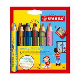 Stabilo woody Arty 3 in 1 cardboard wallet of 6 pens incl. a sharpener MULTI-TALENTED PENCIL WITH TWO-COLORED LEAD.