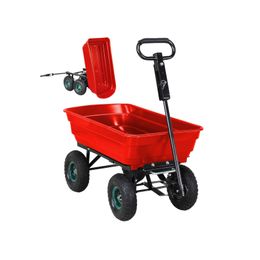 miweba Bollerwagen Dumper, verriegelbare Kippfunktion, robuste PP-Wanne, Anhängerkupplung, bis 300kg (Rot)