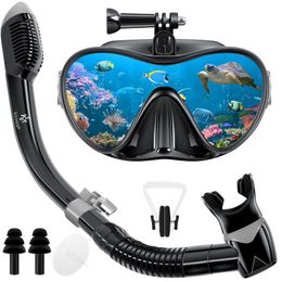 Kesser® Schnorchelset Profi Taucherbrille Schnorchelmaske Tauchset Erwachsene Tauchmaske - Inkl. Action-Cam Halterung - Antibeschlag und Anti-Leck für Freitauchen und Schnorcheln Set Taucherbrille