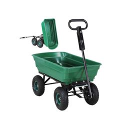 miweba Bollerwagen Dumper, verriegelbare Kippfunktion, robuste PP-Wanne, Anhängerkupplung, bis 300kg (Grün)