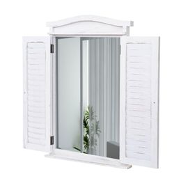 MCW Wandspiegel Badspiegel Badezimmer Spiegelfenster mit Fensterläden, 71x46x5cm ~ shabby weiß